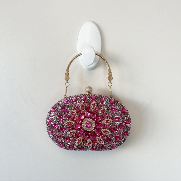 Сһаlіwіnі | Bags | Pink Clutch Purse Rhinestone Crystal Embellished ...